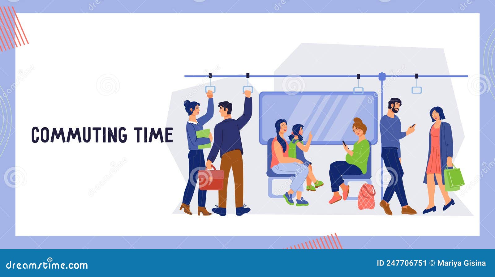 Commuting Time Website Banner Template with People Inside Subway Train ...