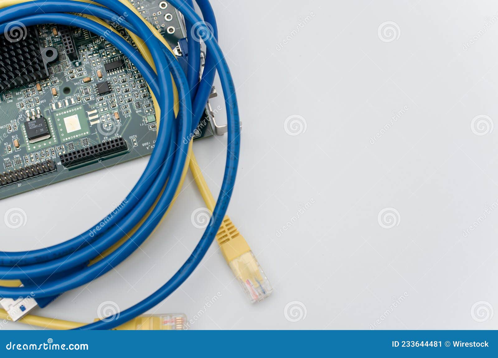 Cables and Peripherals Electronic Boards on a White Background Stock ...