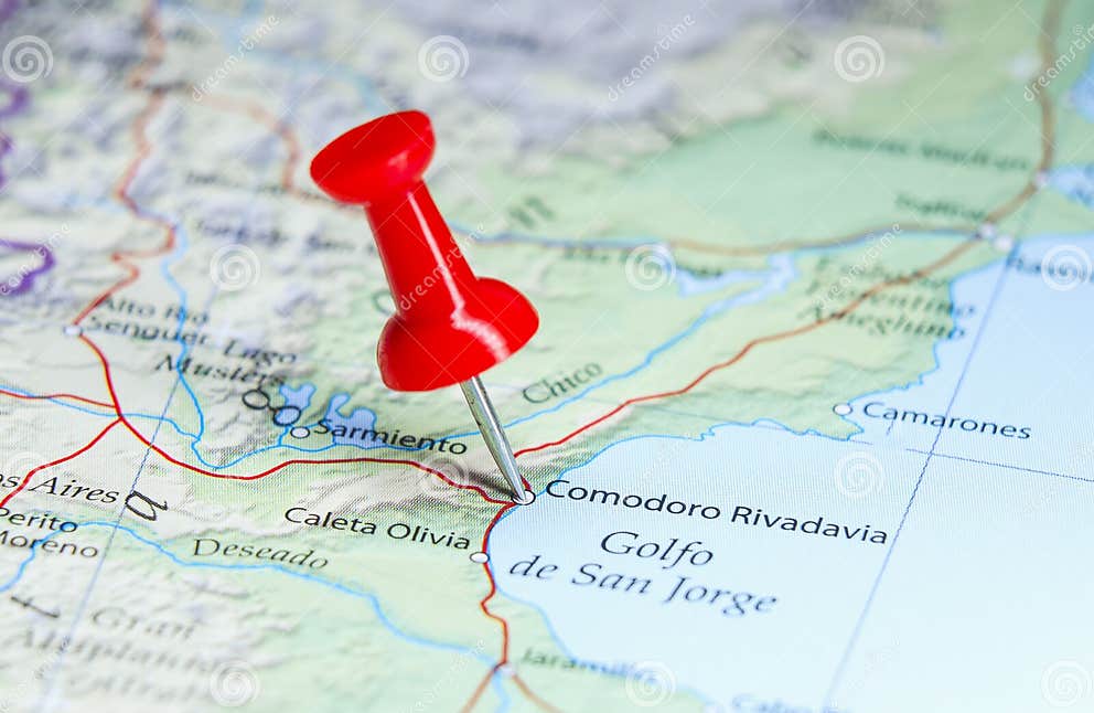 Comodoro Rivadavia, Argentina Pin on Map Editorial Photography - Image ...