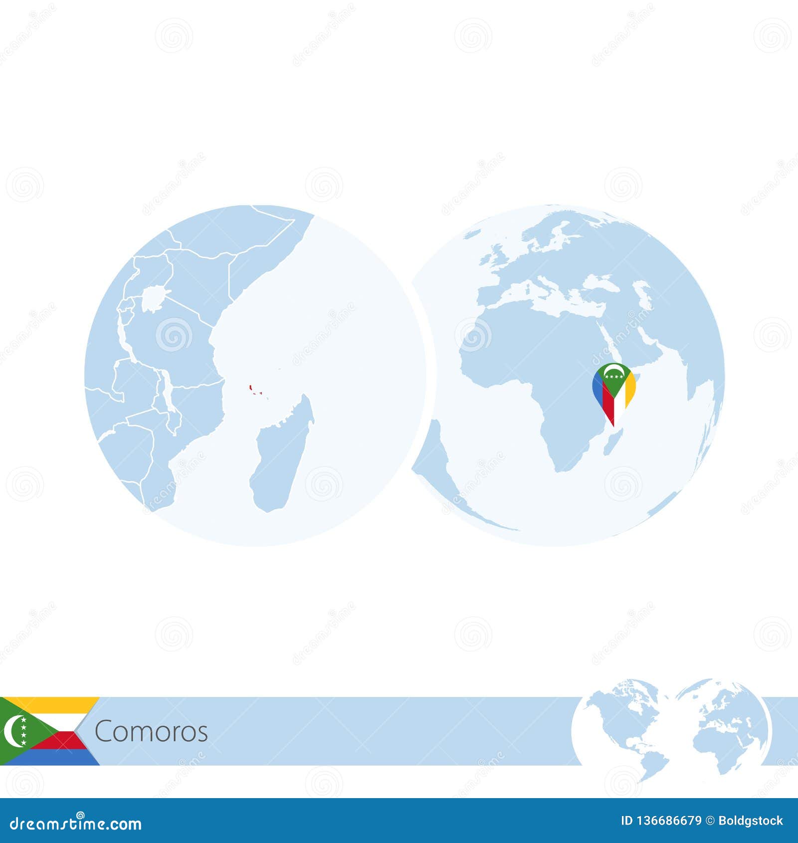 Comores No Globo Do Mundo Com Bandeira E O Mapa Regional De Comores ...