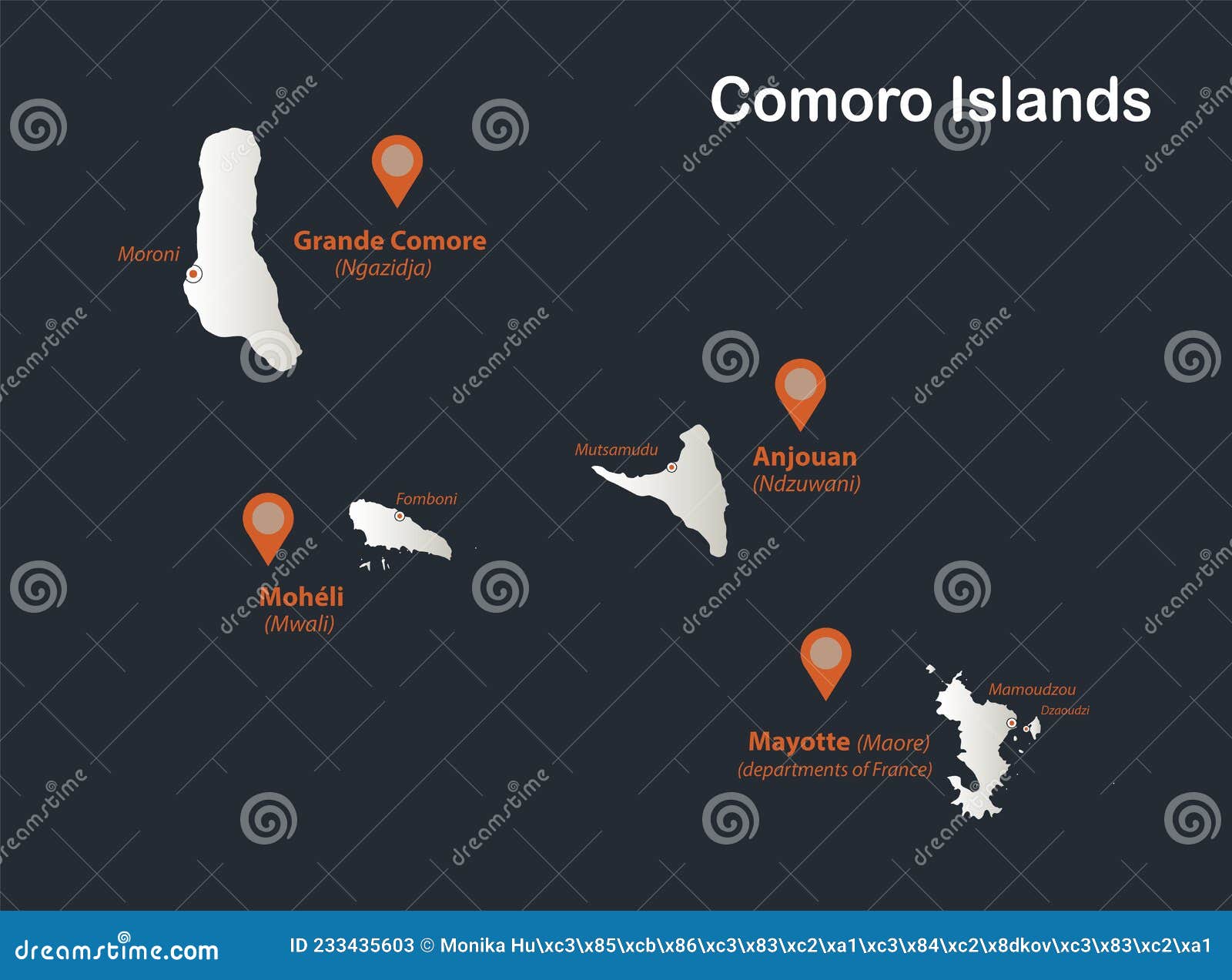 Infographics Of Comoro Islands Map, Union Of The Comoros Cartoon Vector ...