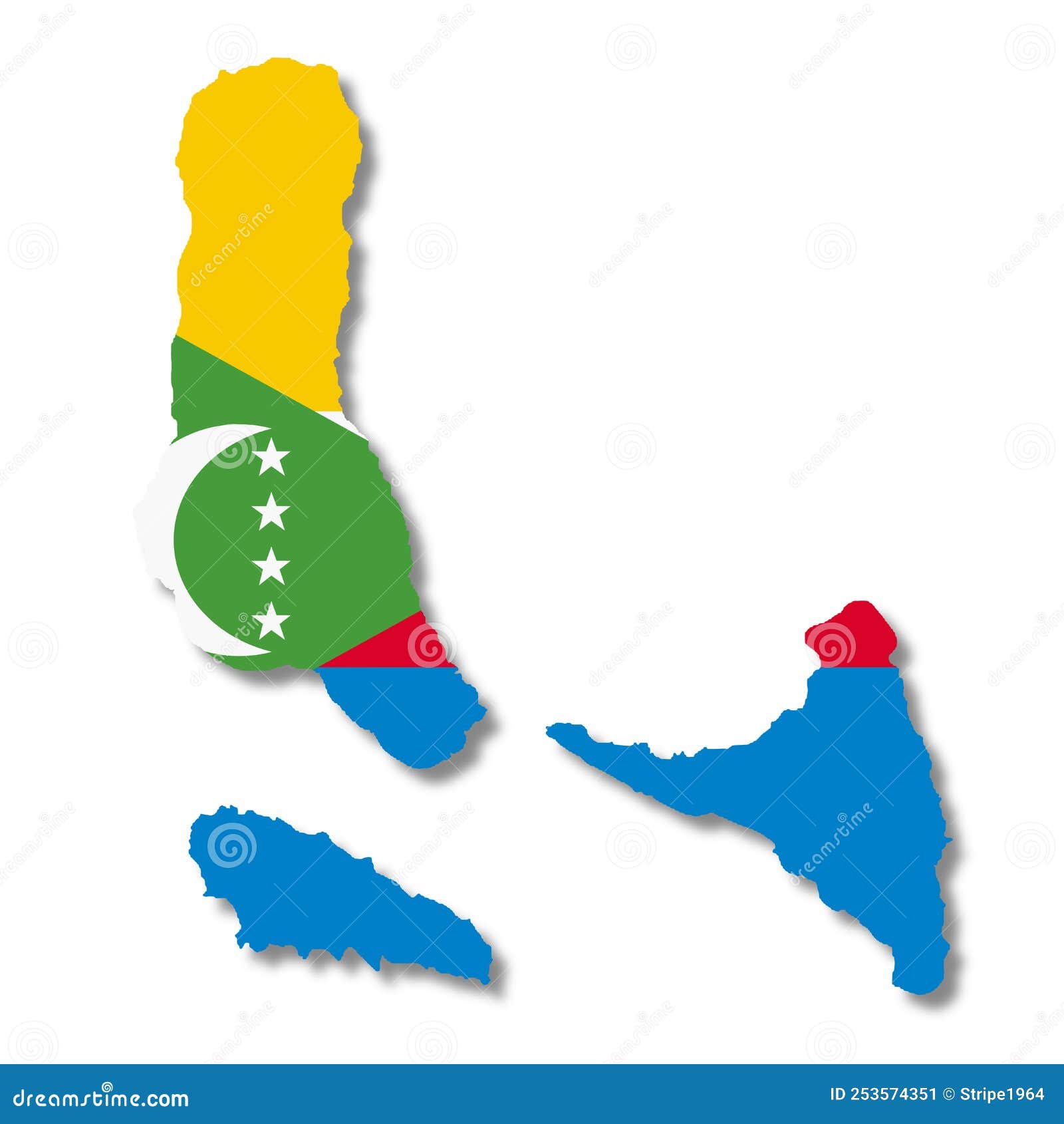Comoros Flag Map on White Background 3d Illustration with Clipping Path ...