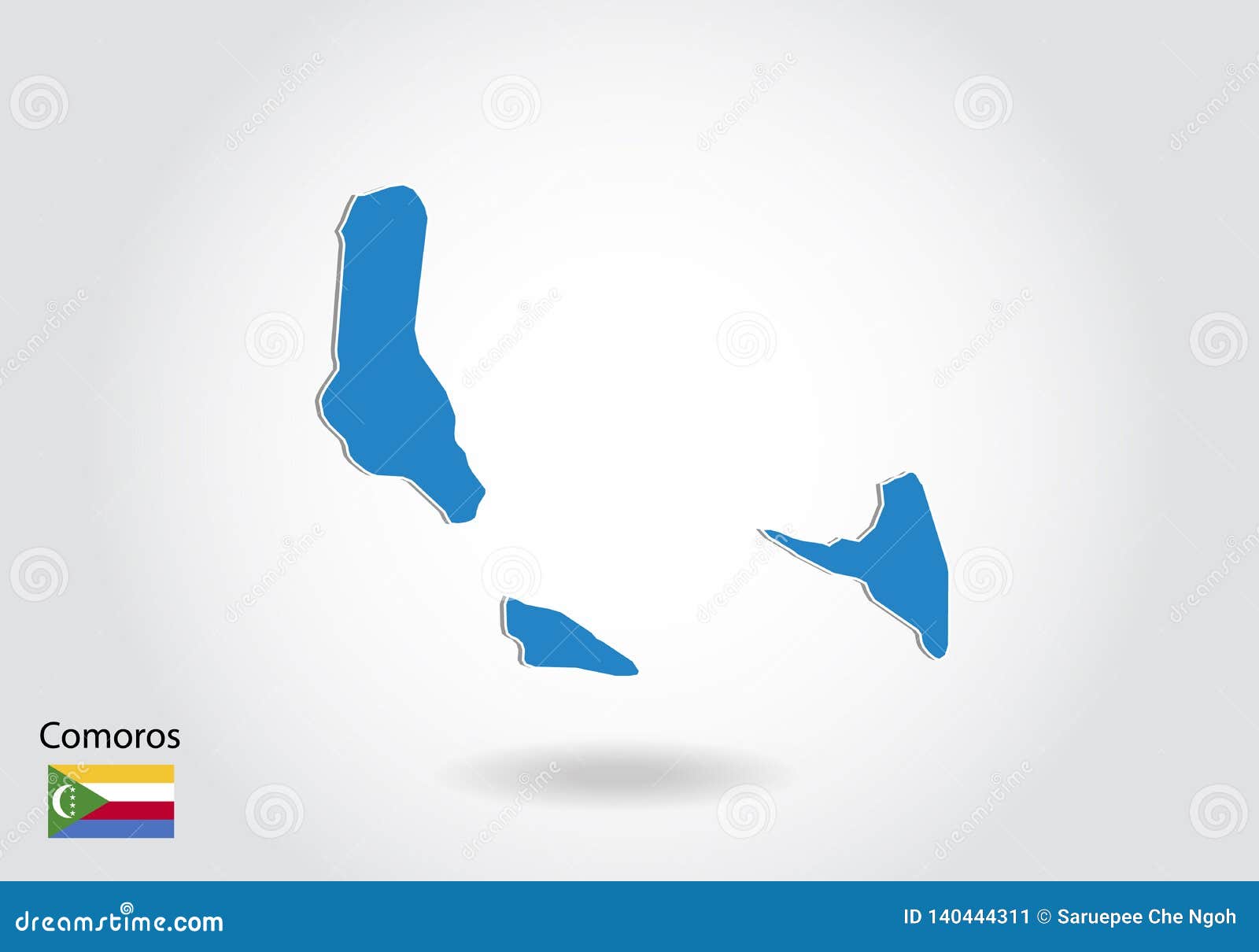 Comoros Map Design with 3D Style. Blue Comoros Map and National Flag ...