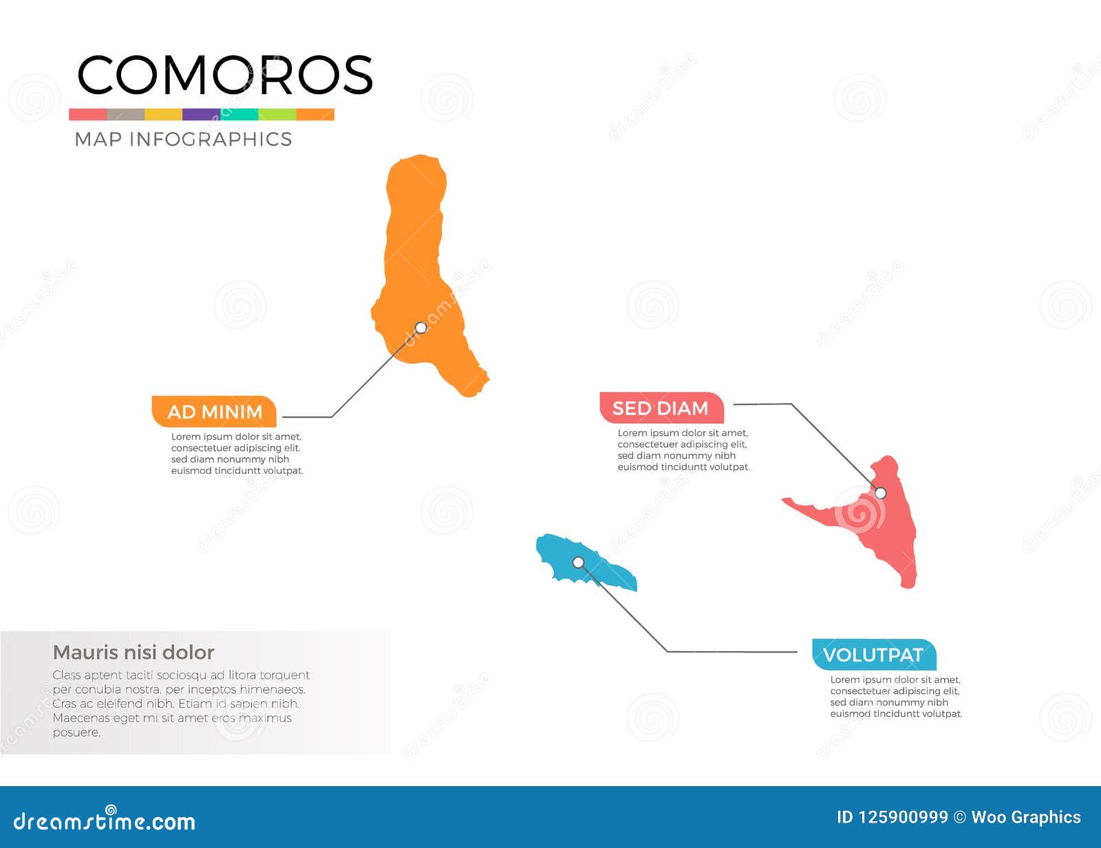 Comoros Map Infographics Vector Template with Regions and Pointer Marks ...
