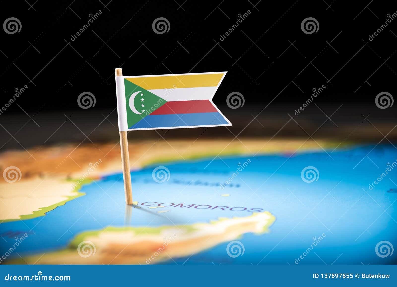 Comoros Marked with a Flag on the Map Stock Image - Image of flagstaff ...