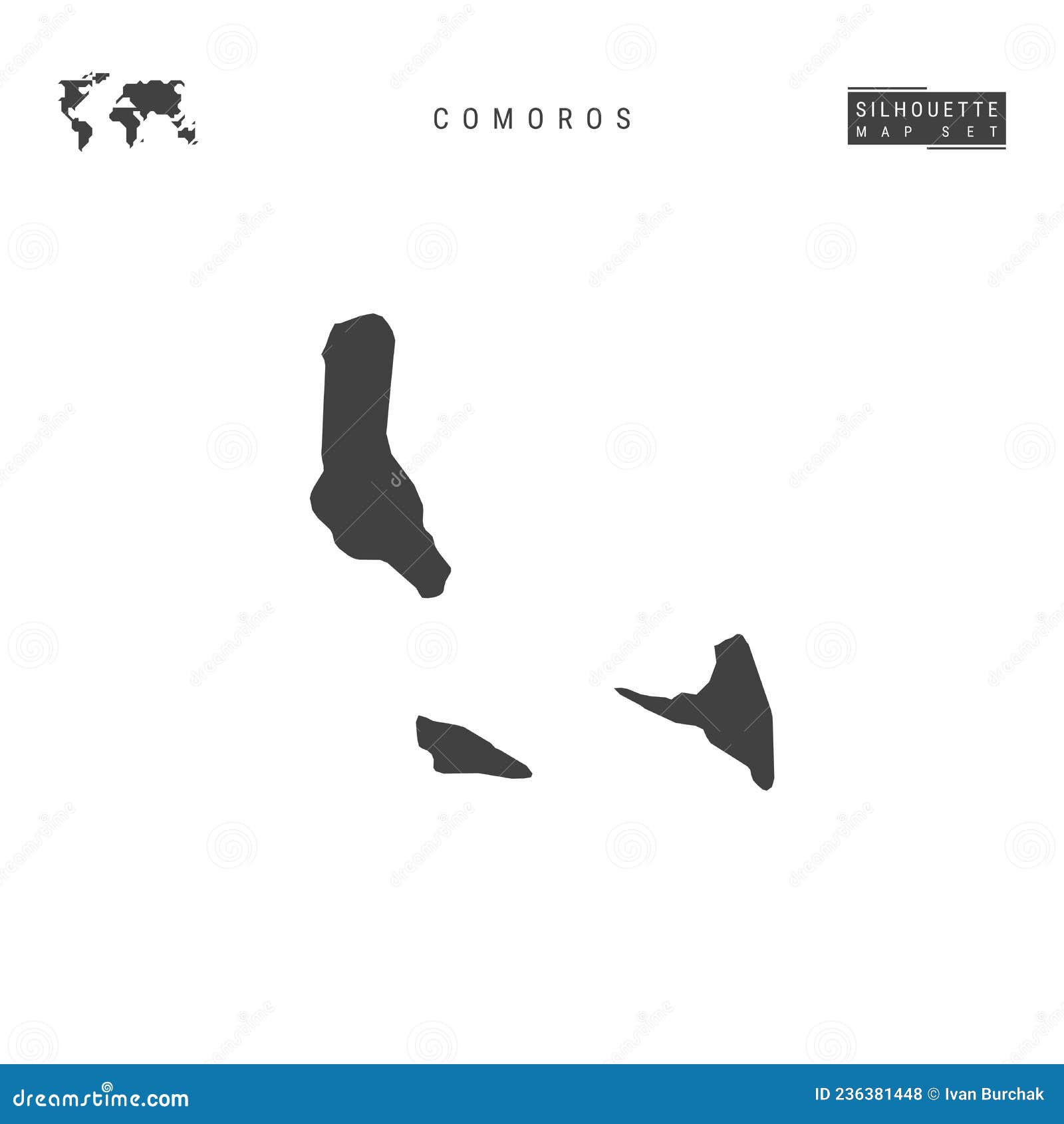 Comoros Vector Map Isolated on White Background. High-Detailed Black ...