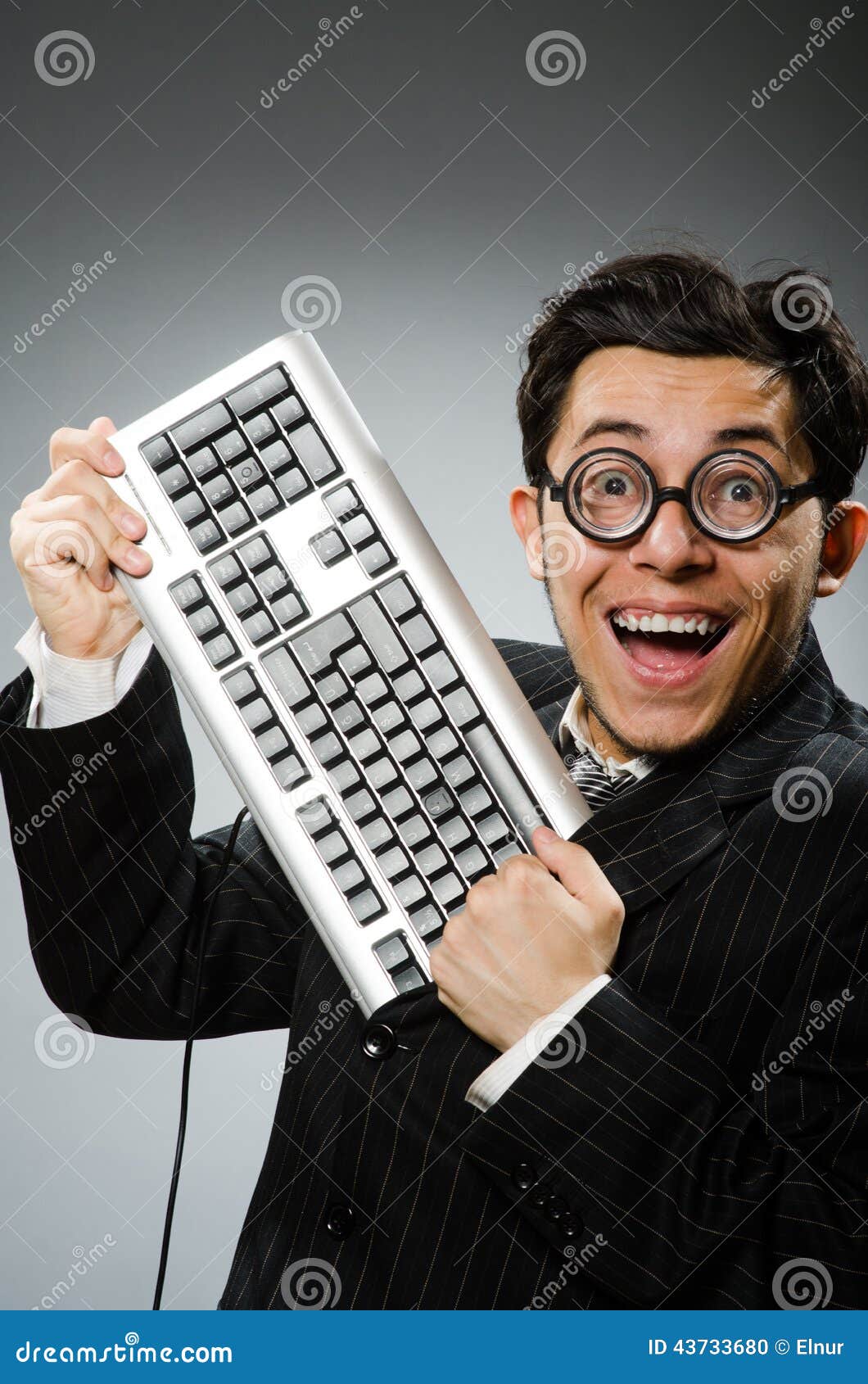 Comouter Geek with Computer Stock Photo - Image of glasses, humorous ...