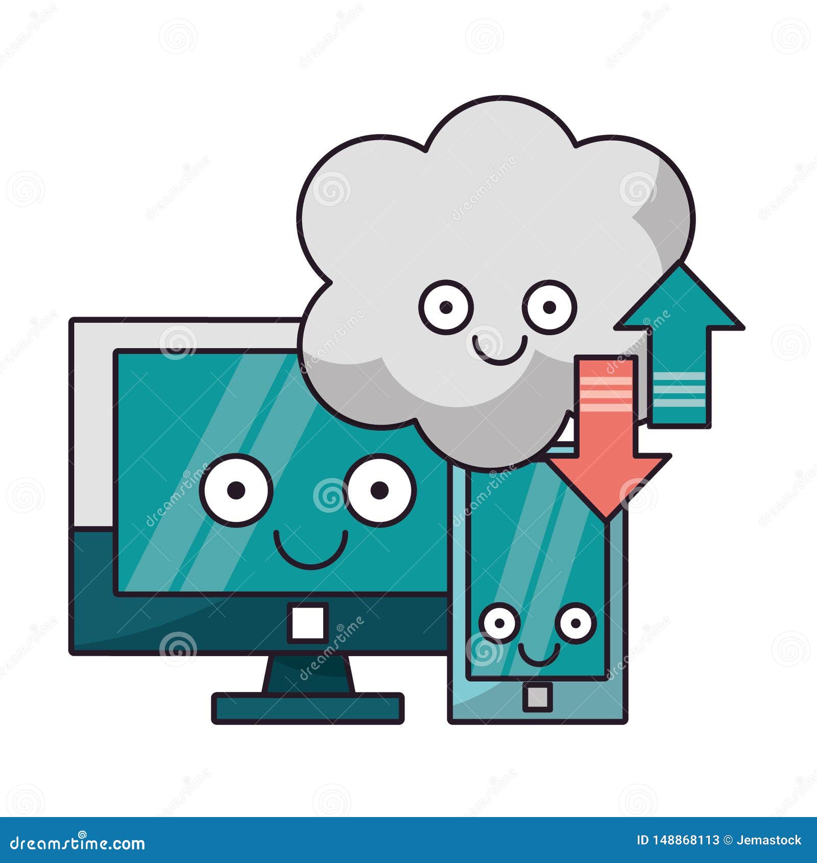 Comouter and Smartphone with Cloud Computer Vector Illustration Stock ...