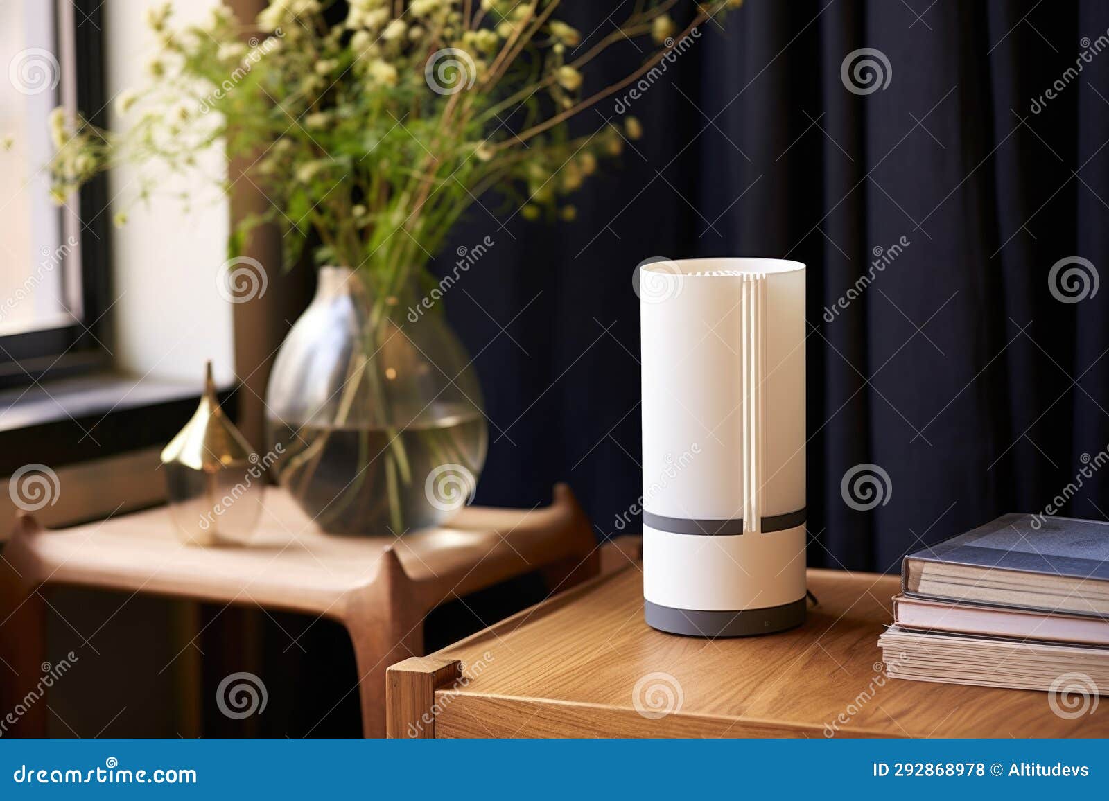 Compact Air Purifier on Wooden Shelf Stock Photo - Image of wooden ...
