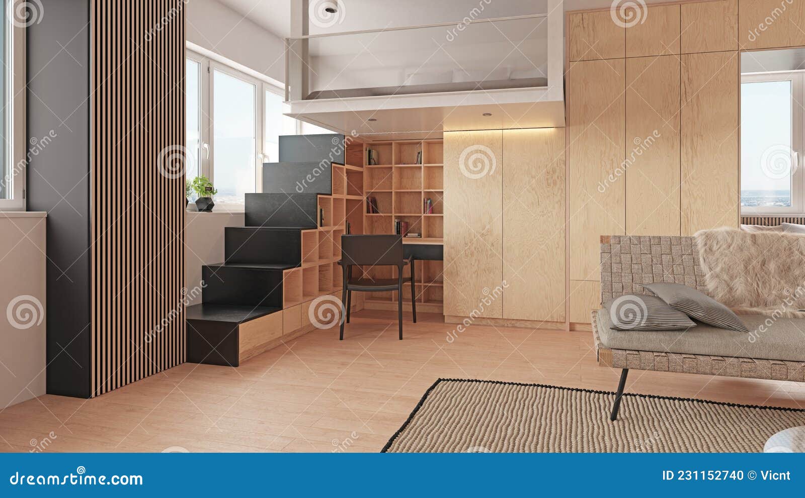 Compact Apartment Design Concept Stock Illustration - Illustration of ...
