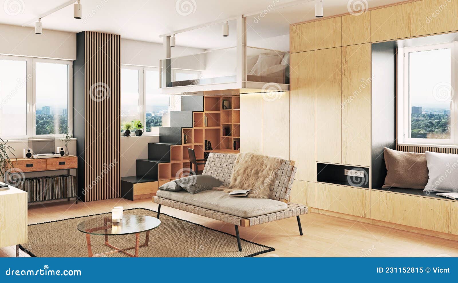 Compact Apartment Design Concept Stock Illustration - Illustration of ...