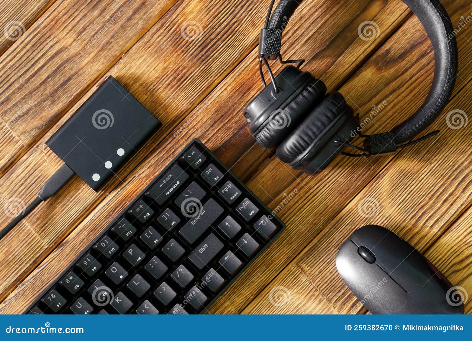Compact Black Gaming Computer Keyboard, Headphones, External Ssd and ...