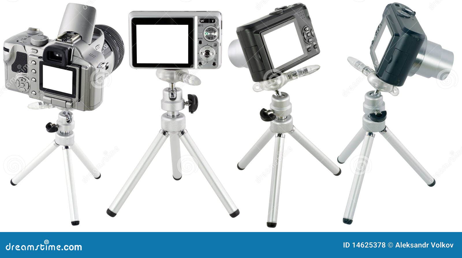 Compact Cameras on Tripod Set Stock Photo - Image of background ...