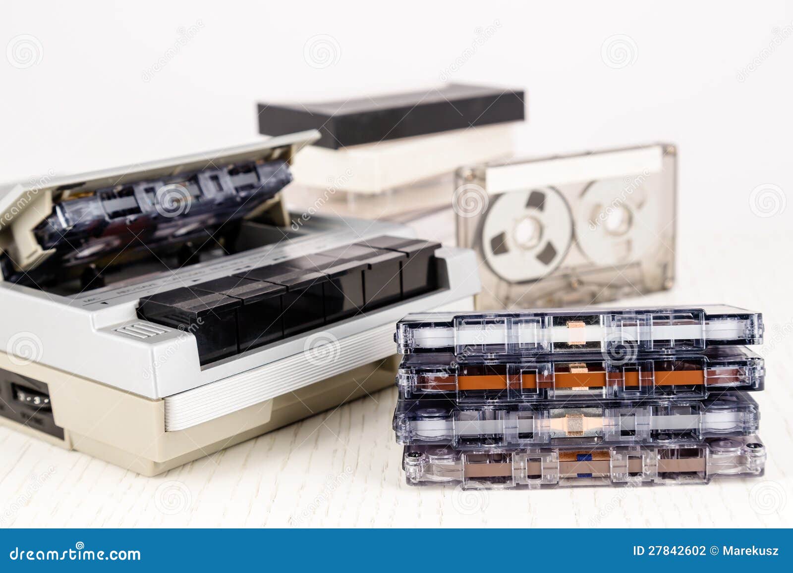 Compact Cassettes and Cassette Player Stock Photo - Image of play ...