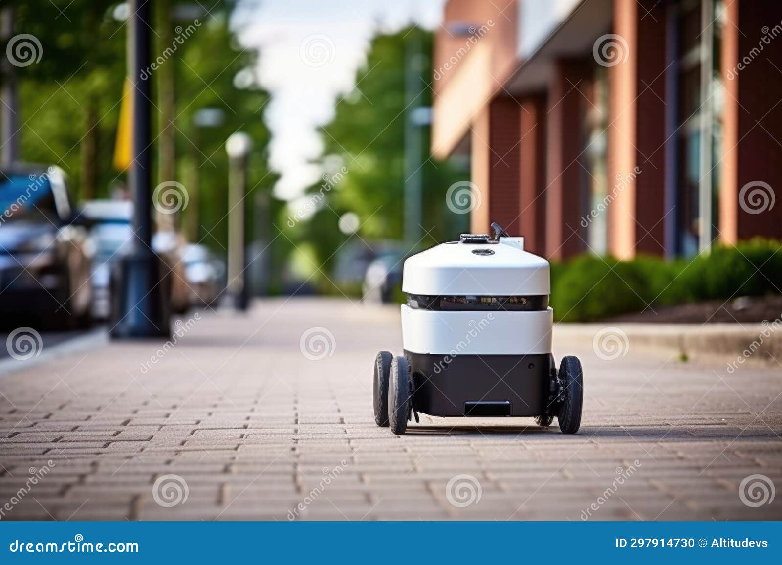 A Compact Delivery Bot Navigating a Sidewalk Stock Photo - Image of ...