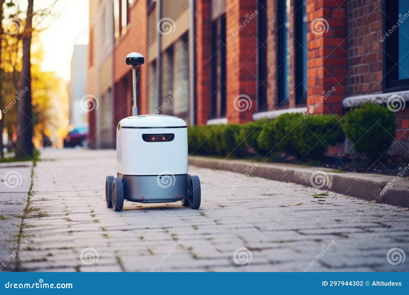 A Compact Delivery Bot Navigating a Sidewalk Stock Photo - Image of ...