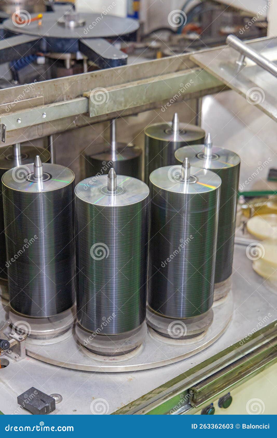 Compact Disc Production Spindles Stock Image - Image of manufacturing ...