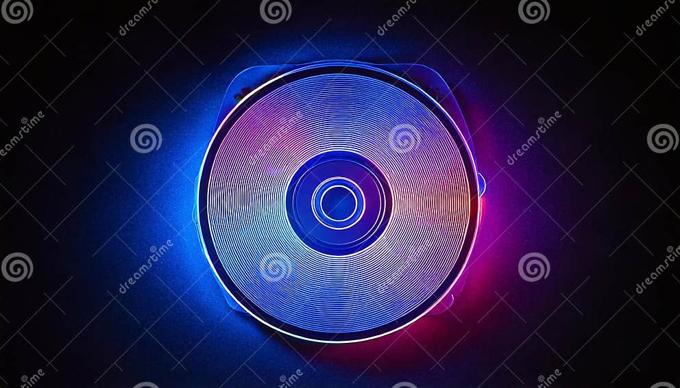 A Compact Disc is Surrounded by Vibrant Neon Lights Creating an ...