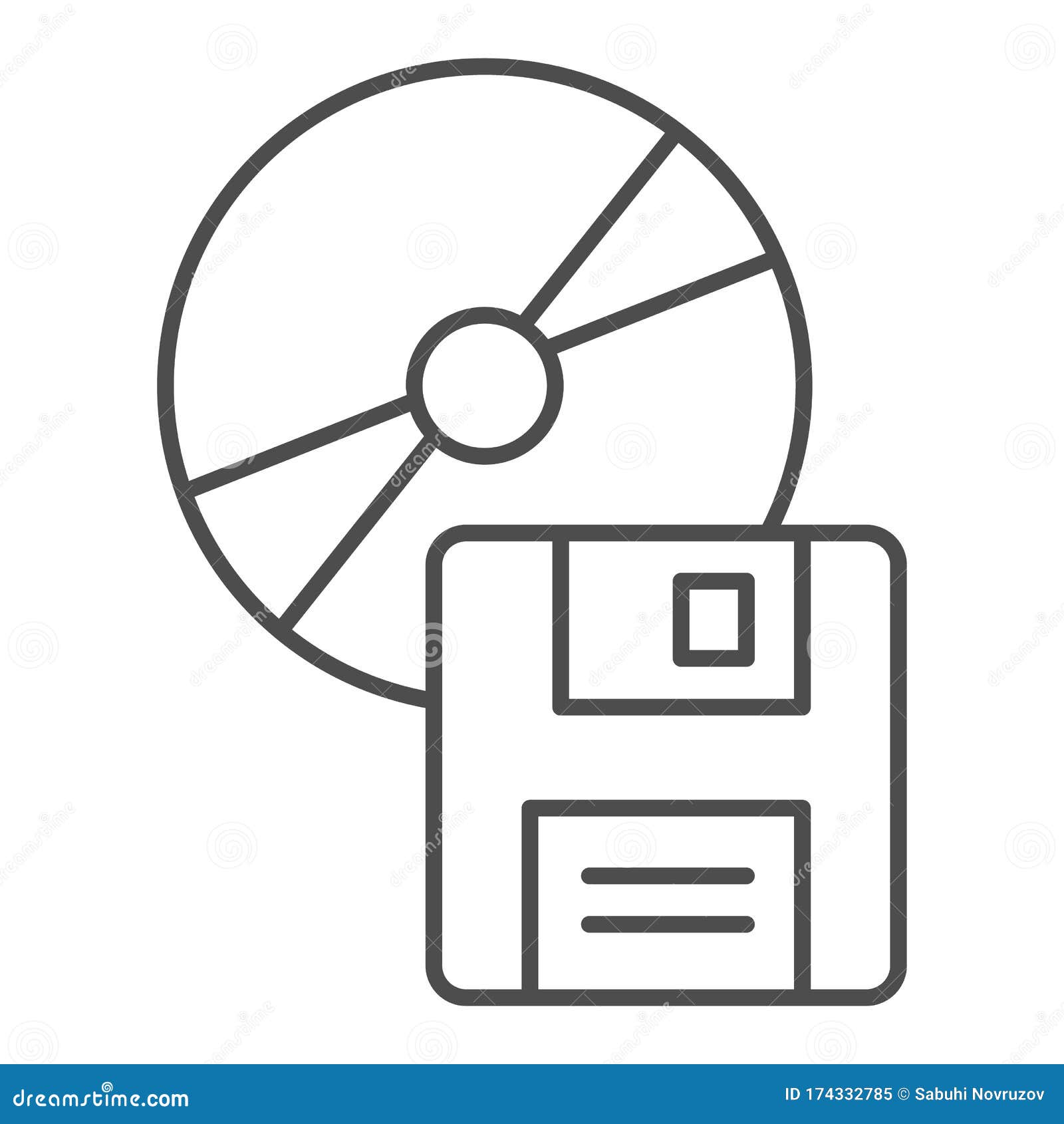 Compact Disk and Floppy Diskette Thin Line Icon. Different Data Storage ...