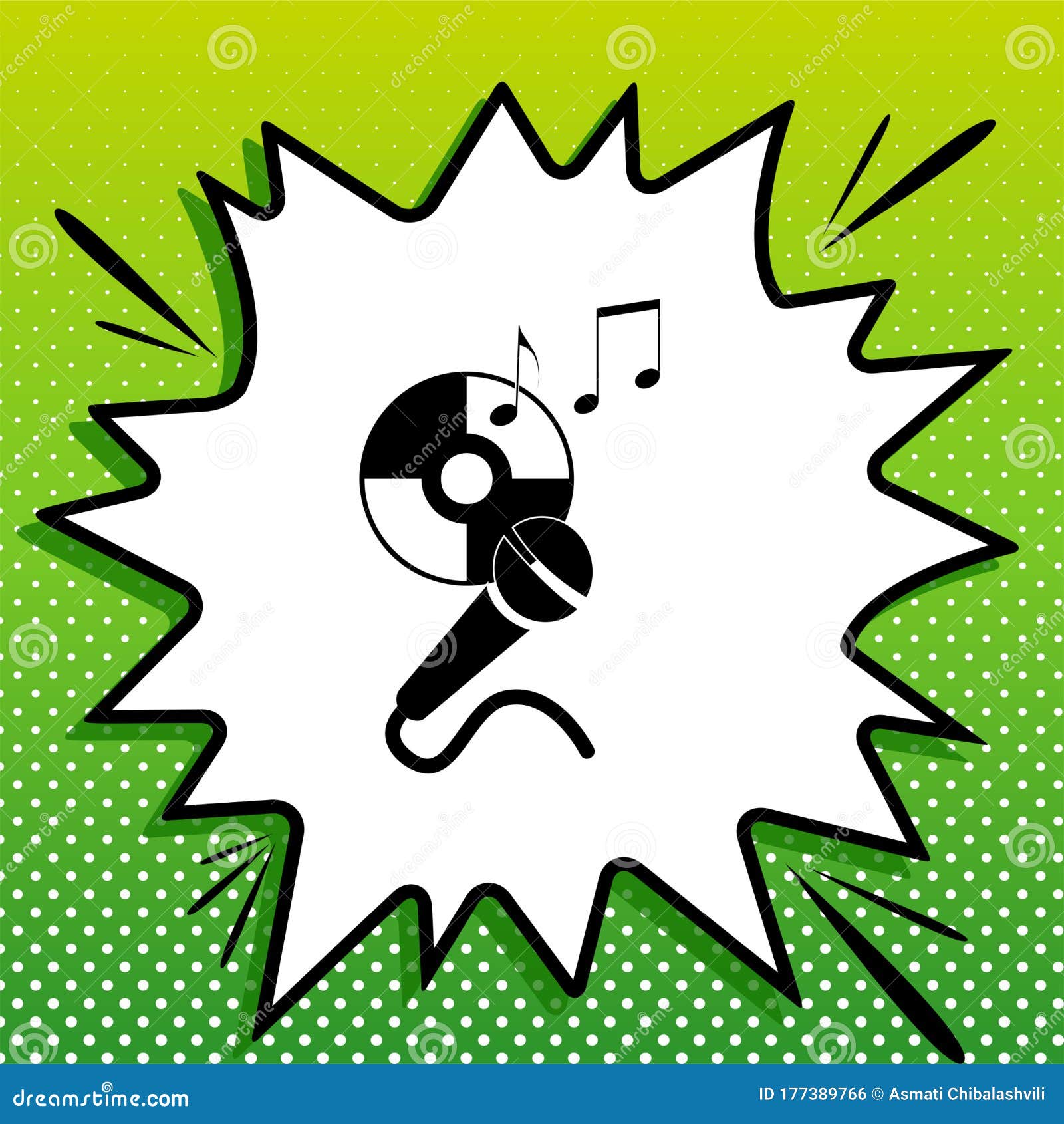 Compact Disk with Music Notes and Microphone Sign. Black Icon on White ...