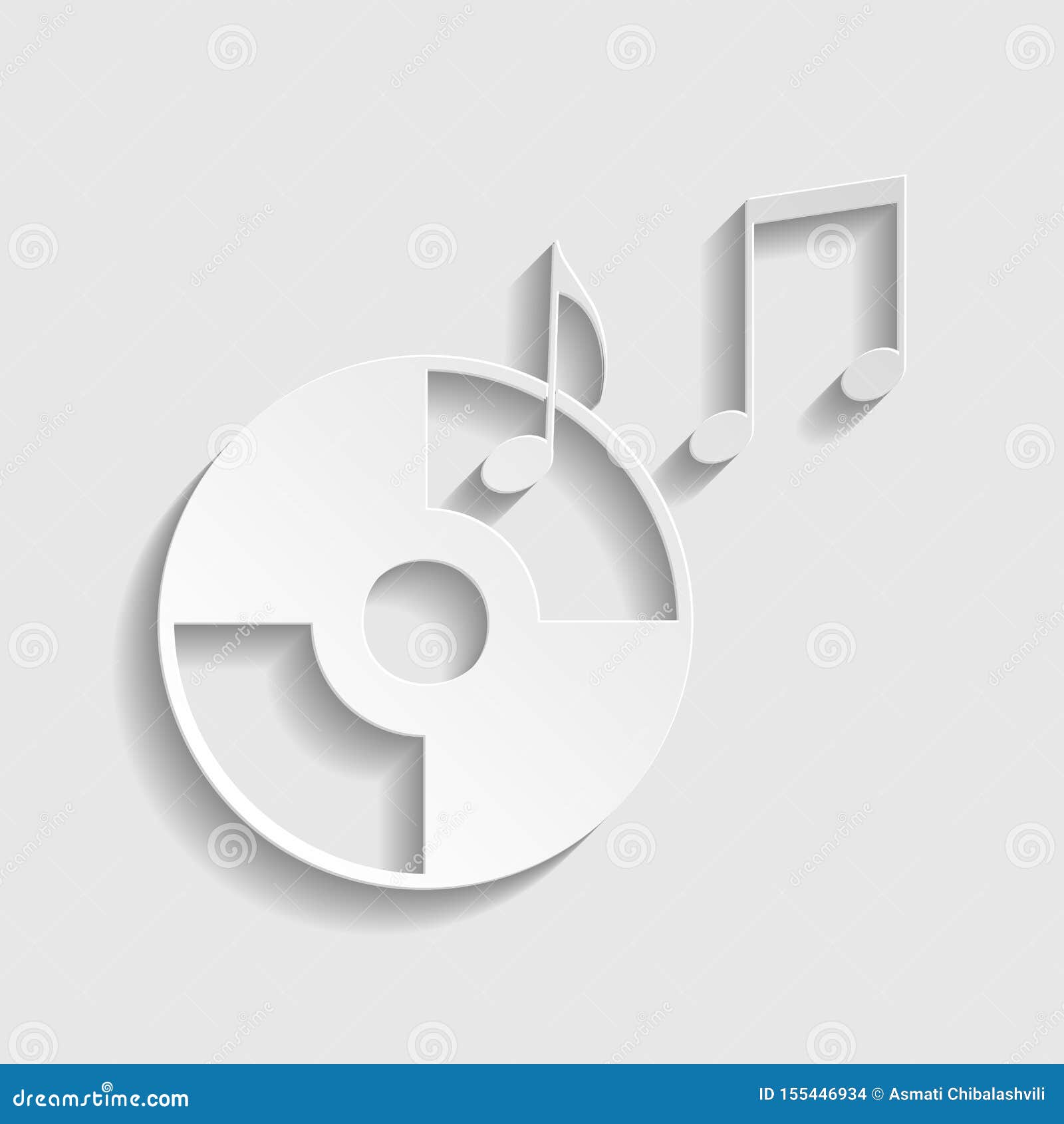 Compact Disk with Music Notes Sign. Paper Style Icon. Illustration ...