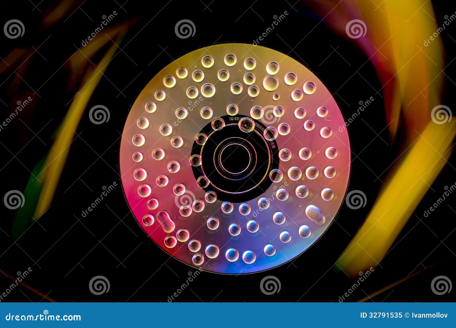 Compact Disk with Water Drops and Vibrant Colors Stock Image - Image of ...