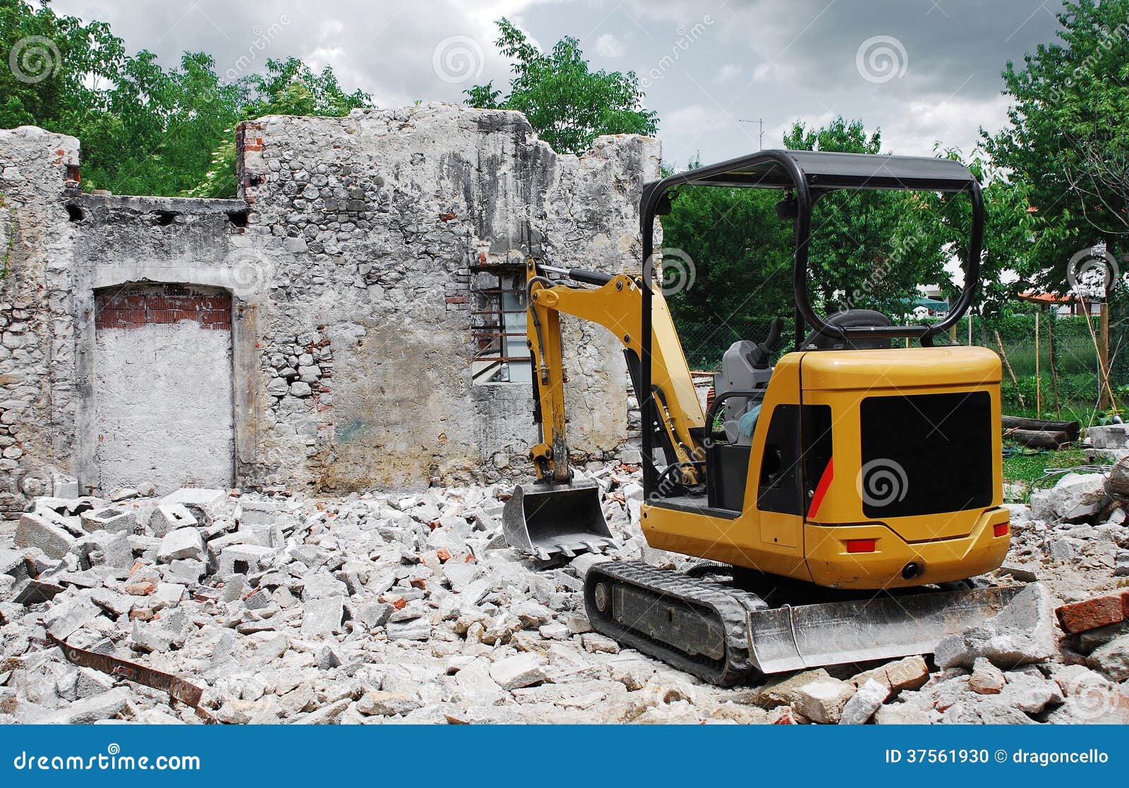 Compact Excavator on Small Building Site Stock Photo - Image of beige ...