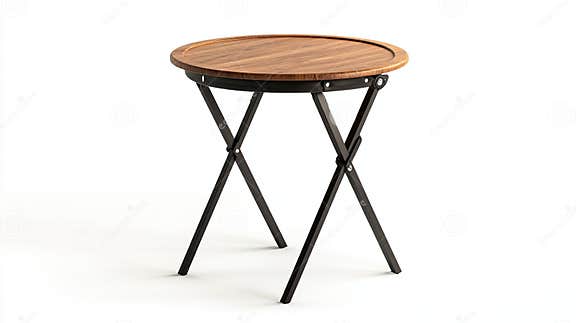 Compact Foldable Side Table with Wooden Top, Isolated on White for ...