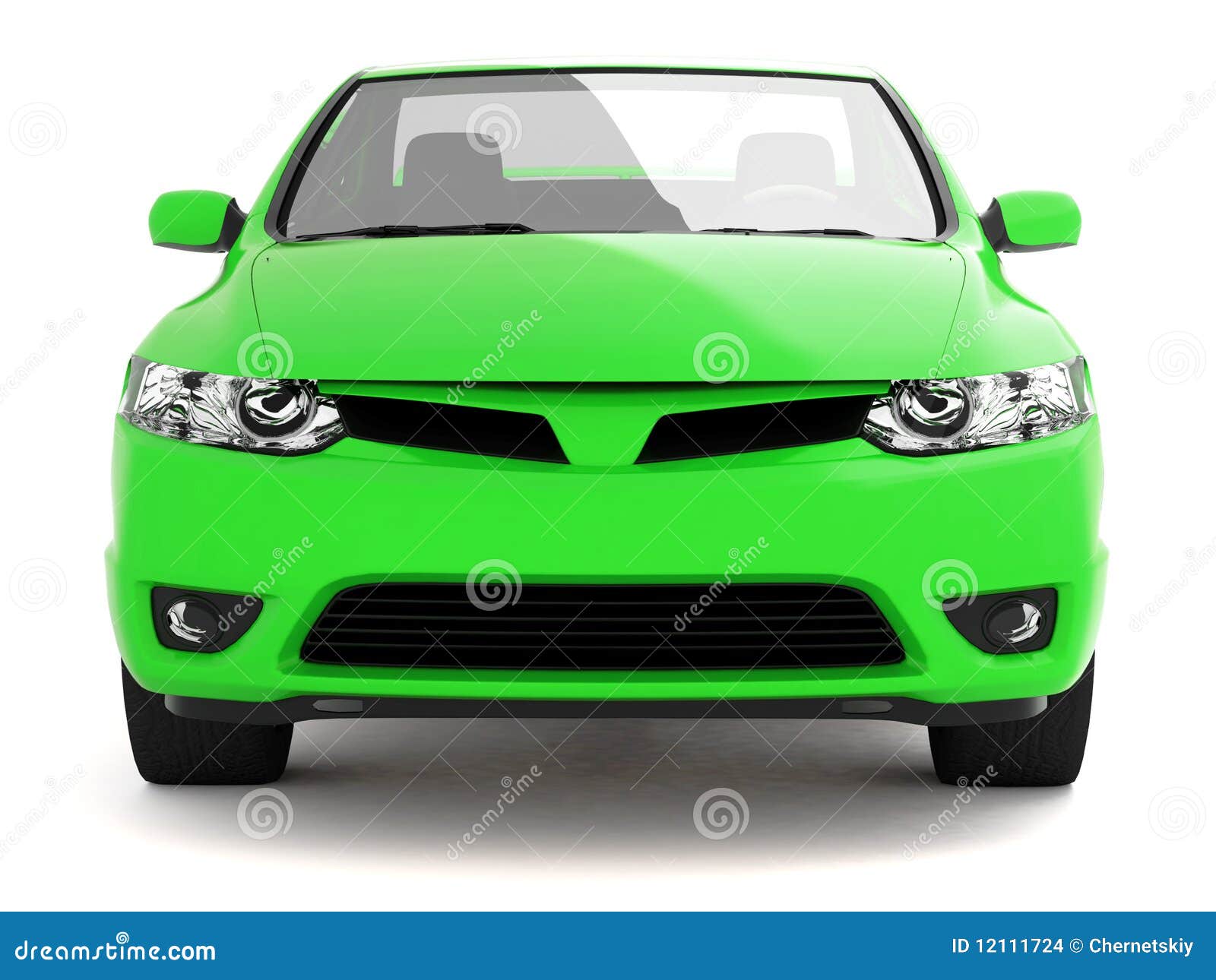 Compact Green Car Front View Stock Illustration - Illustration of shine ...