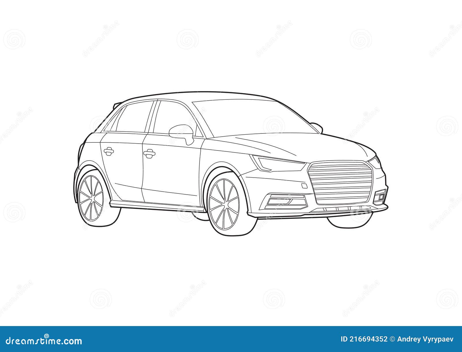 Hatchback Contour Drawing Vector Illustration | CartoonDealer.com ...