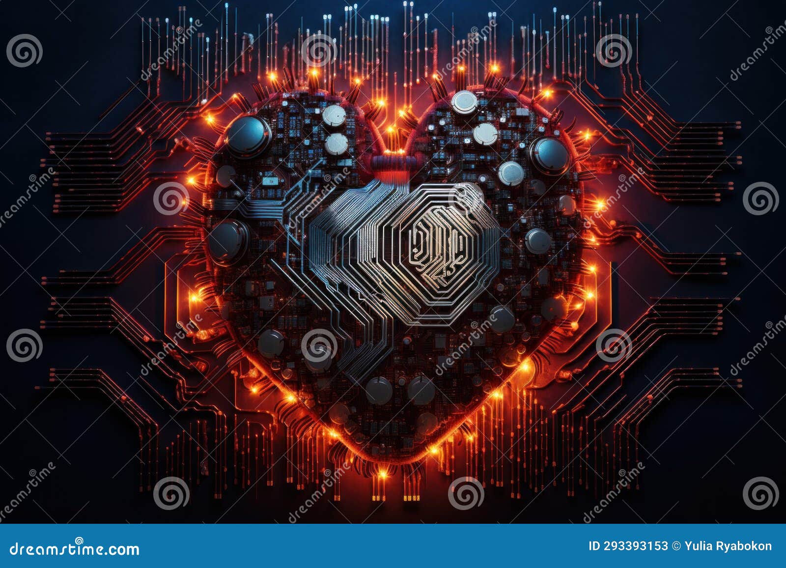 Compact Heart of Chips and Circuits. Generate Ai Stock Illustration ...