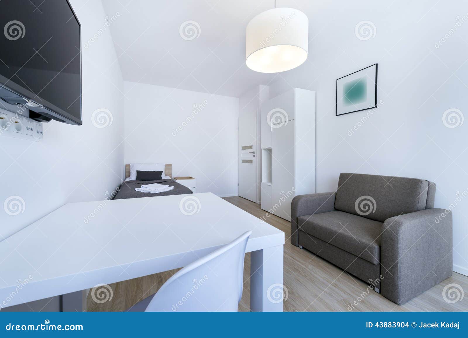 Compact, Modern Sleeping Room Interior Design Stock Photo - Image of ...