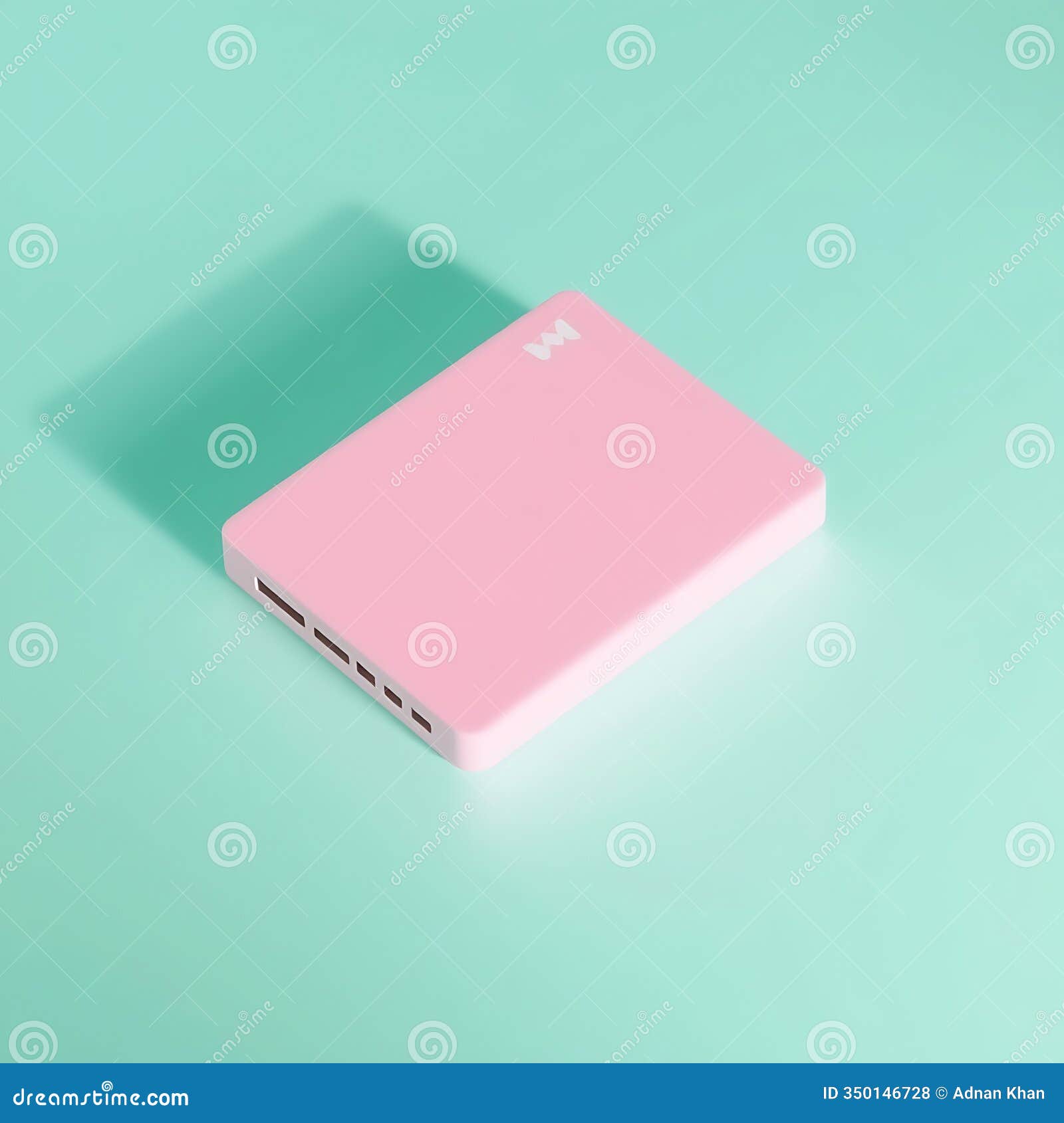 A Compact Pastel Pink External Hard Drive on a Mint Gradient Background ...