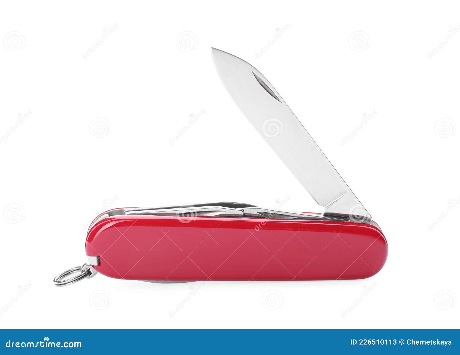 Compact Portable Multitool with Red Handle Isolated on White Stock ...