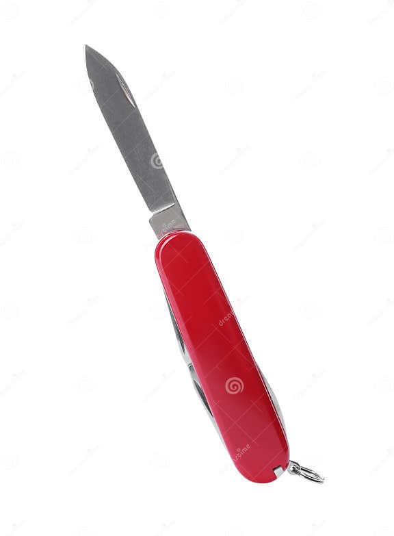 Compact Portable Multitool with Red Handle Isolated on White Stock ...