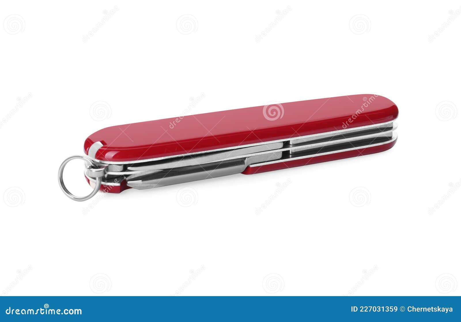 Compact Portable Multitool with Red Handle Isolated on White Stock ...