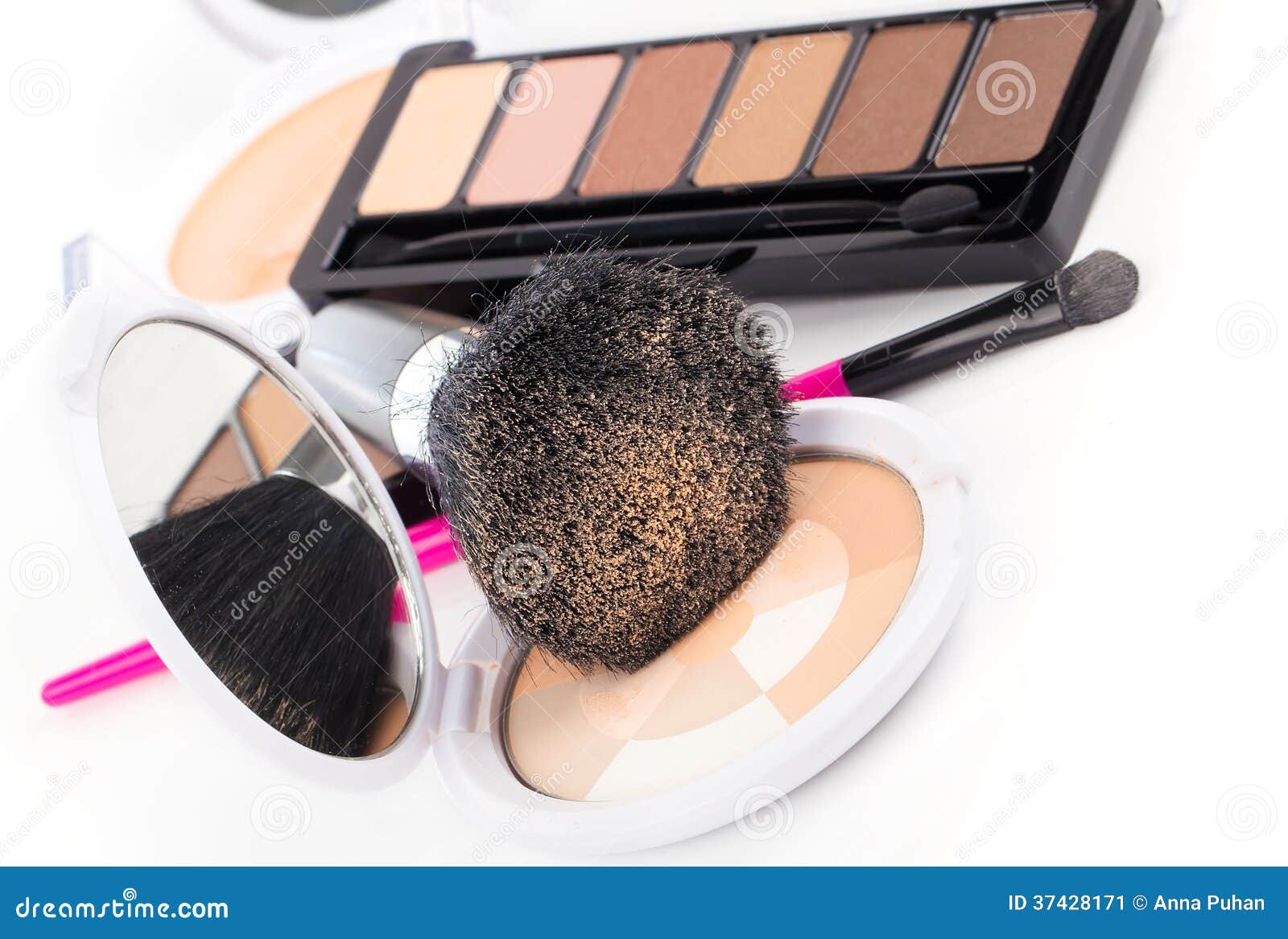 Compact Powder and Black Brush Stock Image - Image of macro, bottle ...
