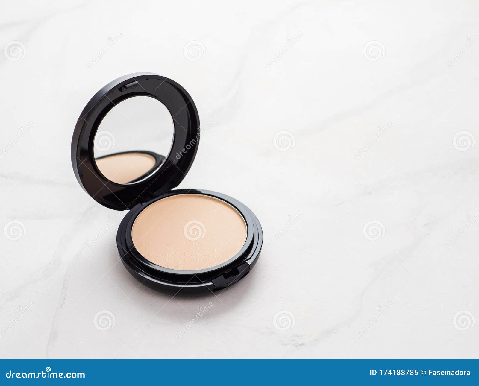 Compact Powder on White Marble, Copy Space Stock Image - Image of color ...
