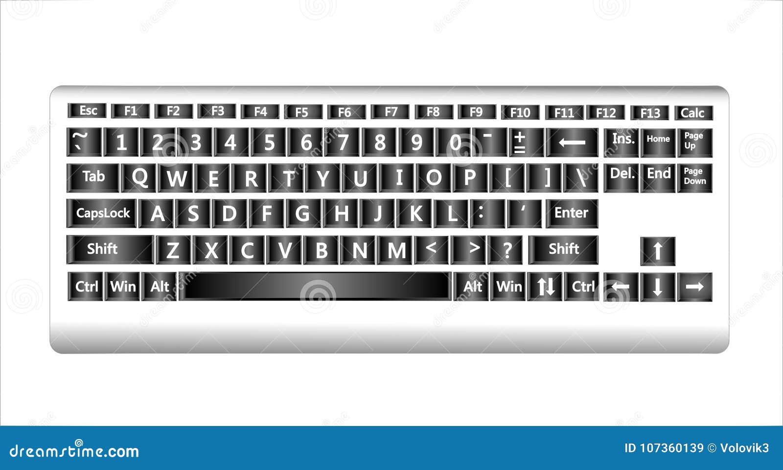 Compact QWERTY Keyboard for Desktop Computer, Isolated on White ...