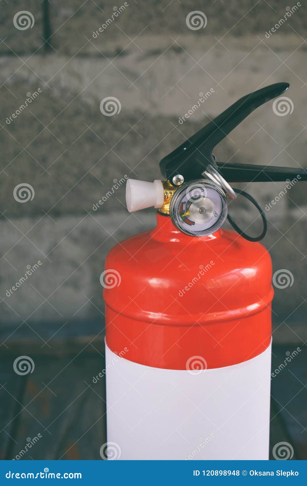 Compact Red Fire Extinguisher for Auto or Home on Grey Background. for ...