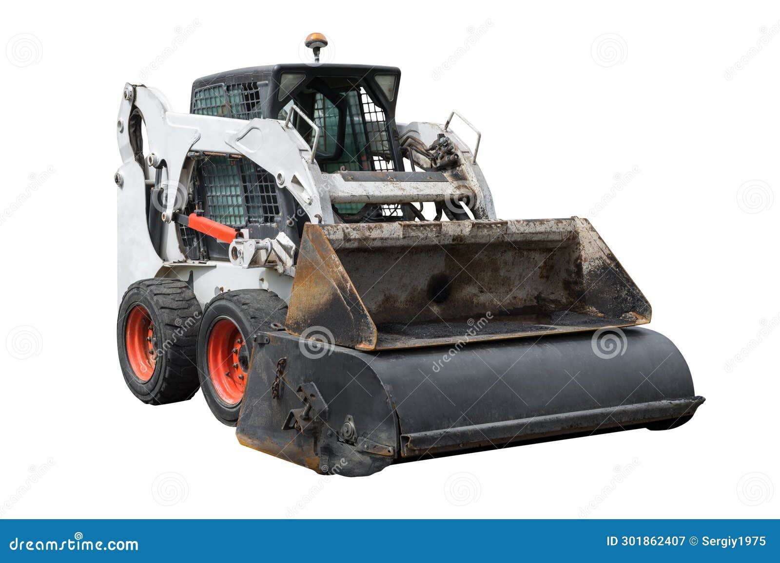 Compact Road Maintenance Tractor with Bucket Isolated on White ...