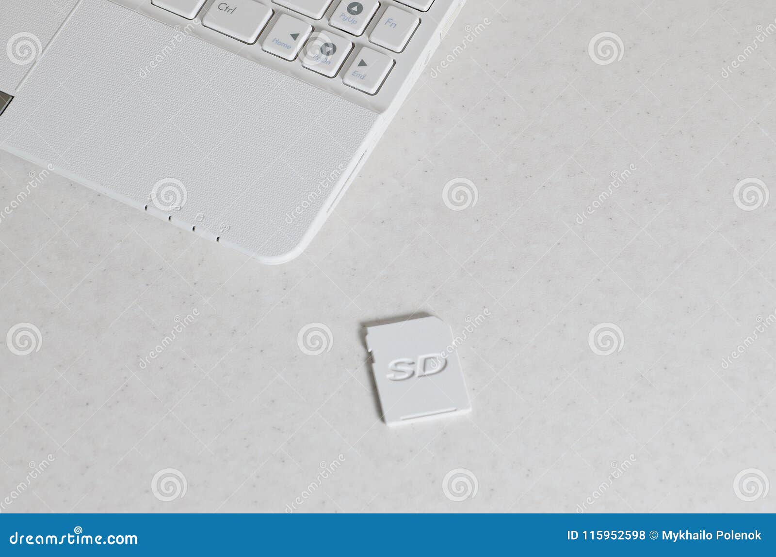 A Compact SD Memory Card Lies on a White Netbook. the Digital ...