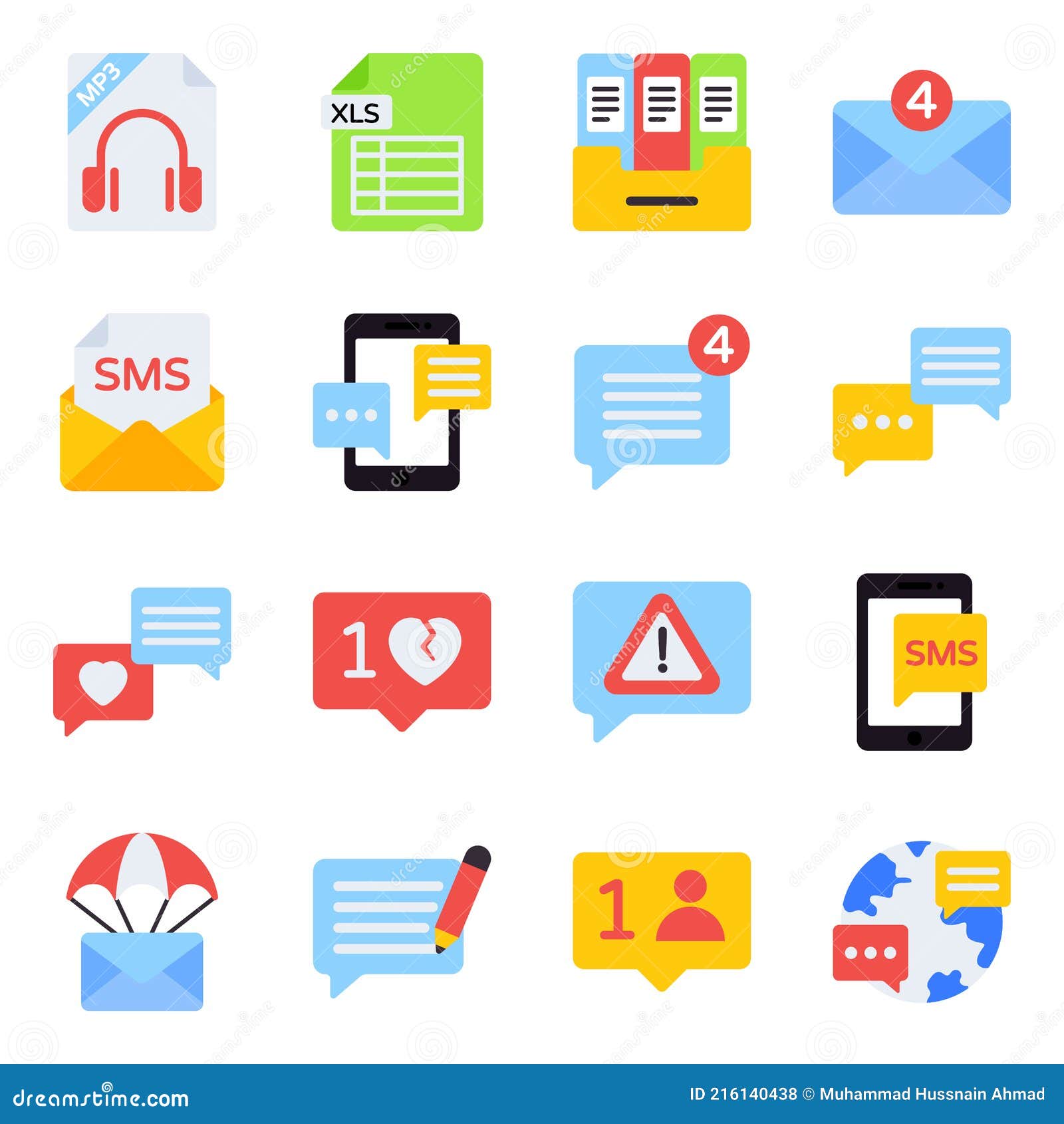 Pack of Communication Flat Icons Stock Vector - Illustration of comment ...
