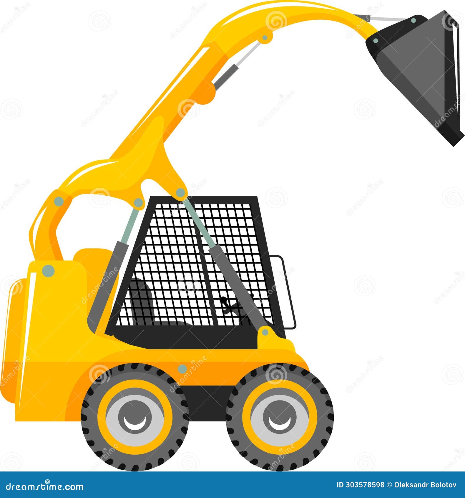 Compact Skid Steer Loader with Bucket and Wheels Icon in Flat Style ...