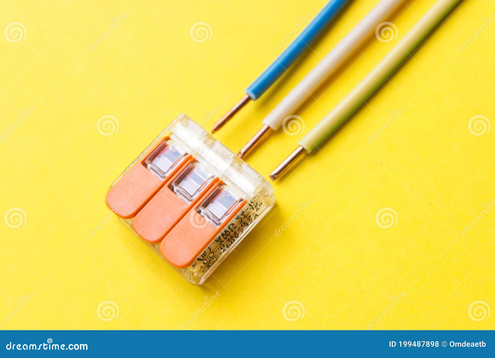 Compact Splicing Connector with Wires Phase, Zero, Ground on Yellow ...