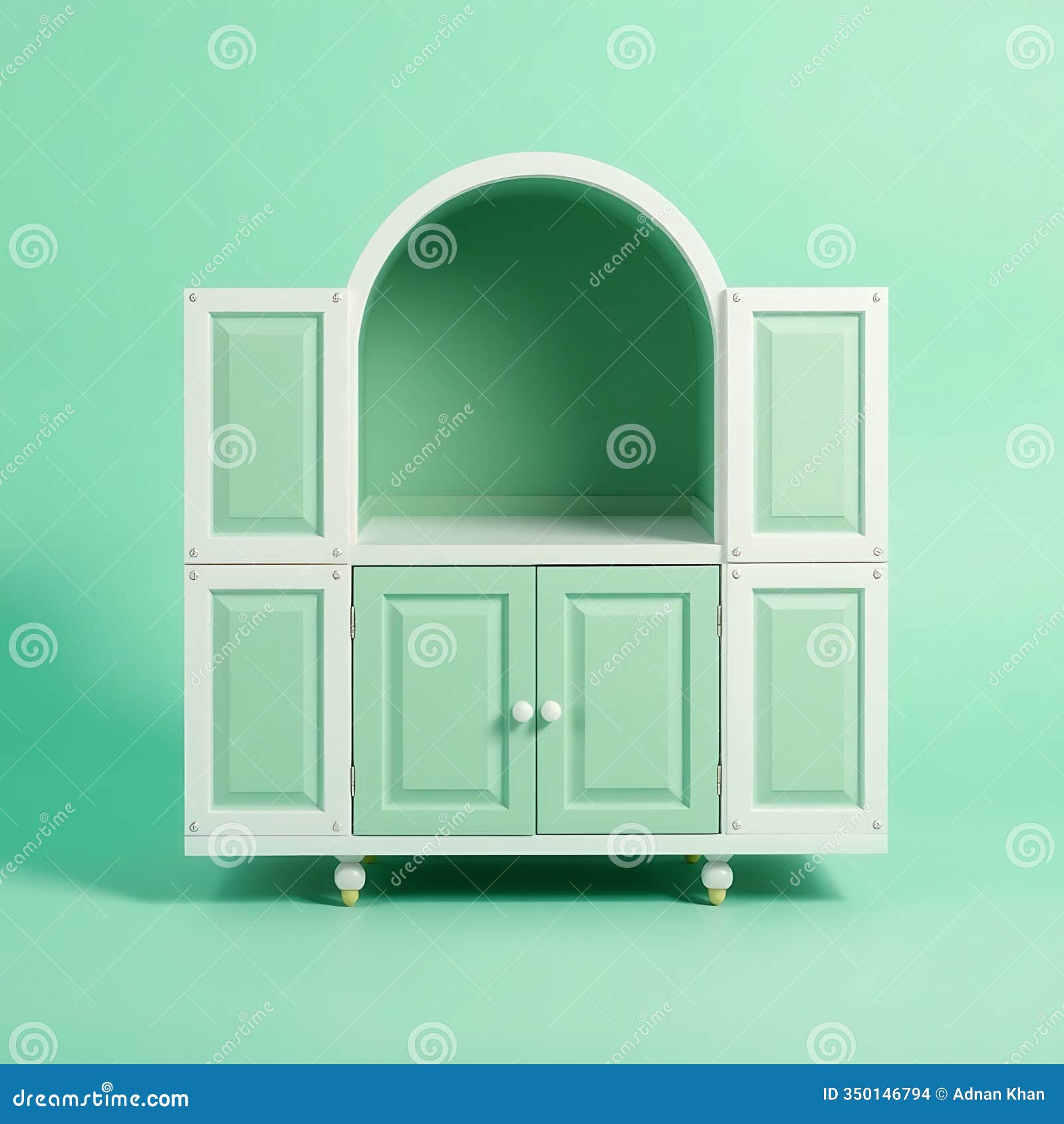 A Compact Storage Unit with Pastel Green Panels on a Mint Backdrop ...