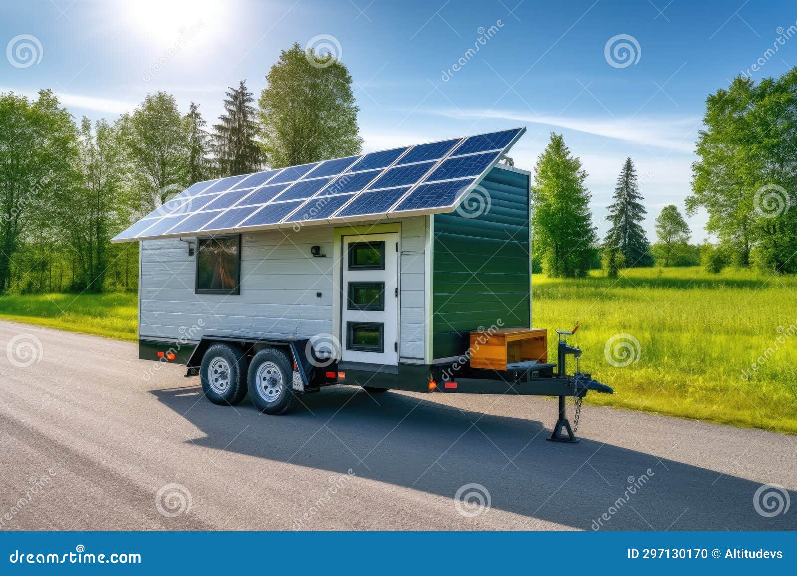 Compact Tiny House on Trailer with Solar Panels Stock Photo - Image of ...