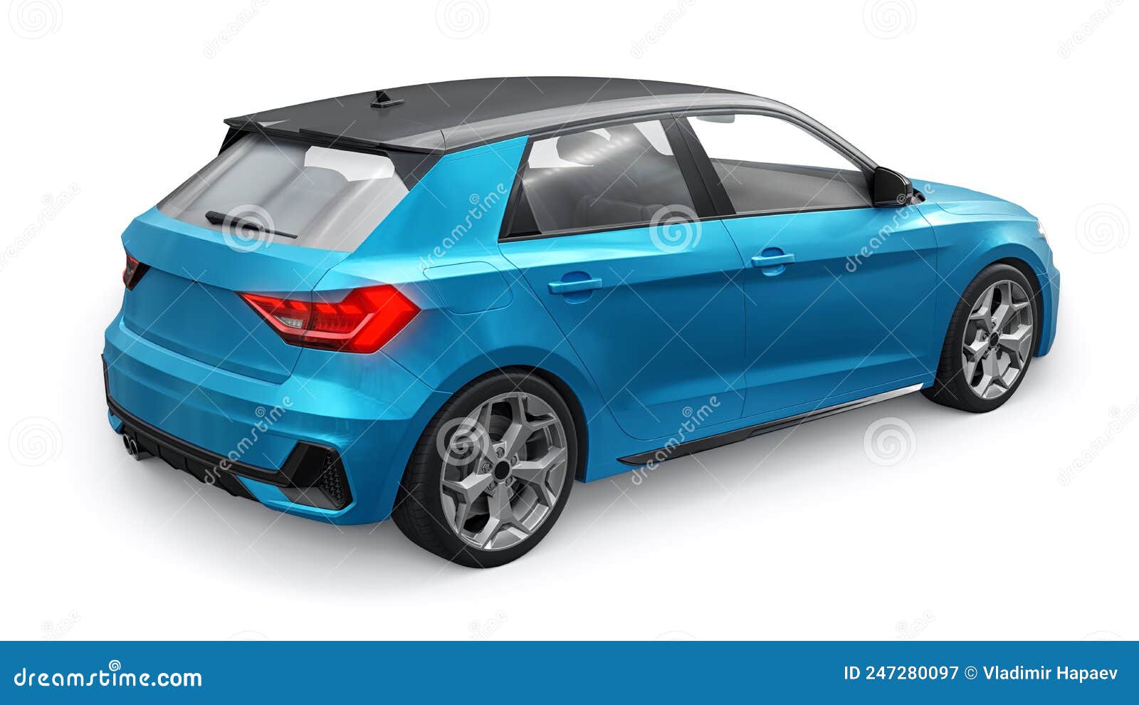 Compact Urban Premium Car in a Blue Hatchback on a White Isolated ...