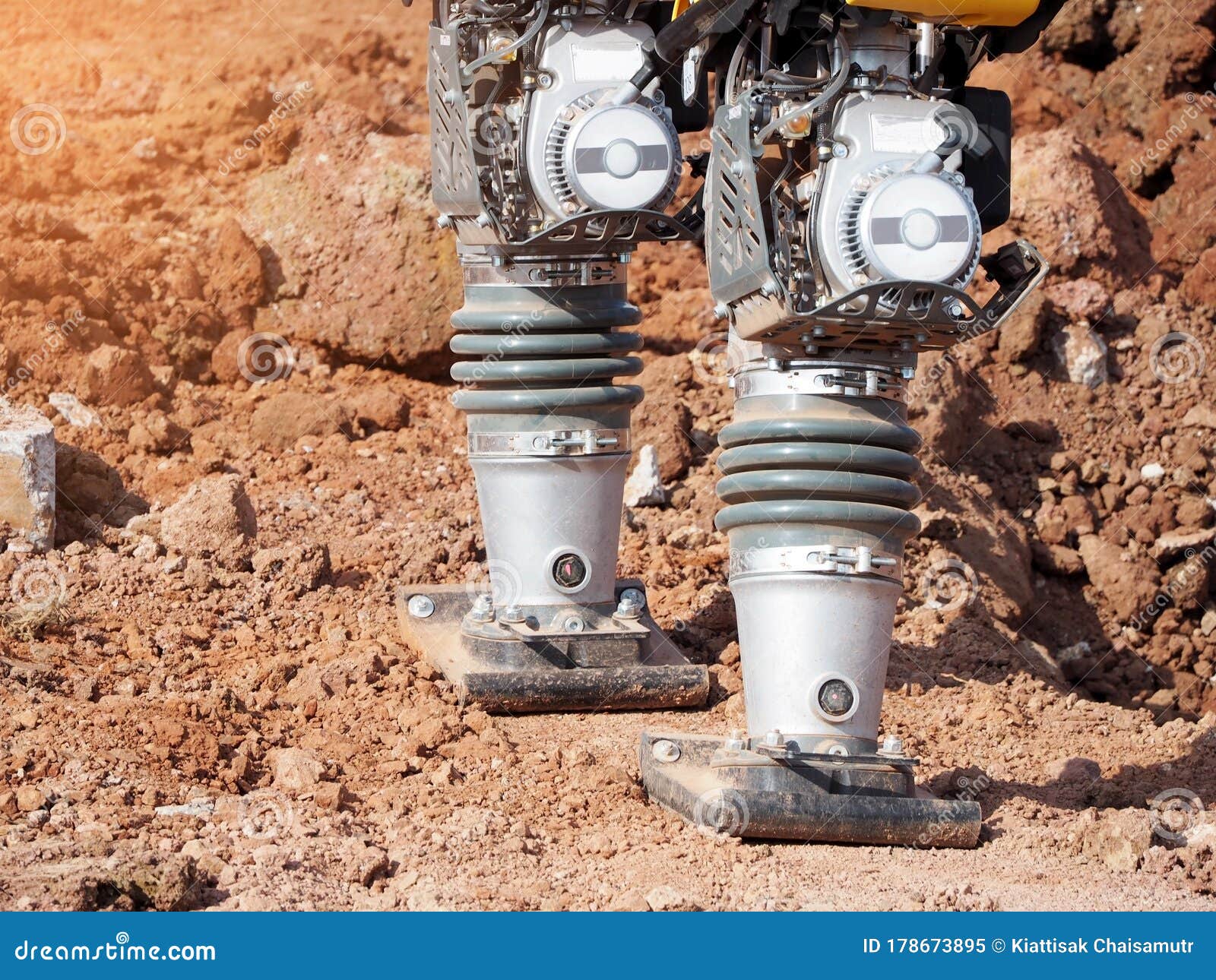 Compacting Soil in House Foundation Using Stock Image - Image of ...