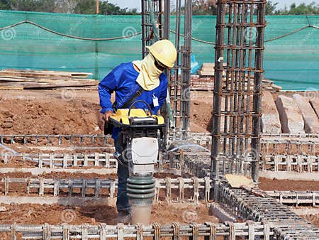 Compacting Soil in House Foundation Using Stock Photo - Image of gorna ...